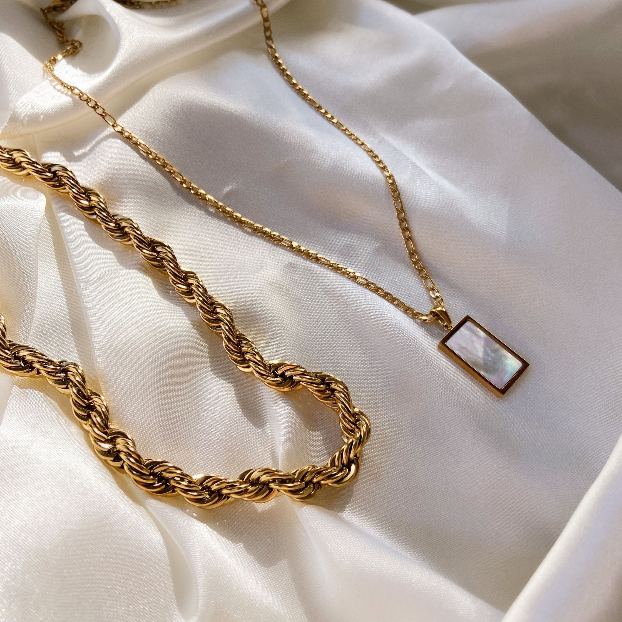 Hera Stack, 18K Gold Plated, Twisted Rope & Mother of Pearl Necklace ...